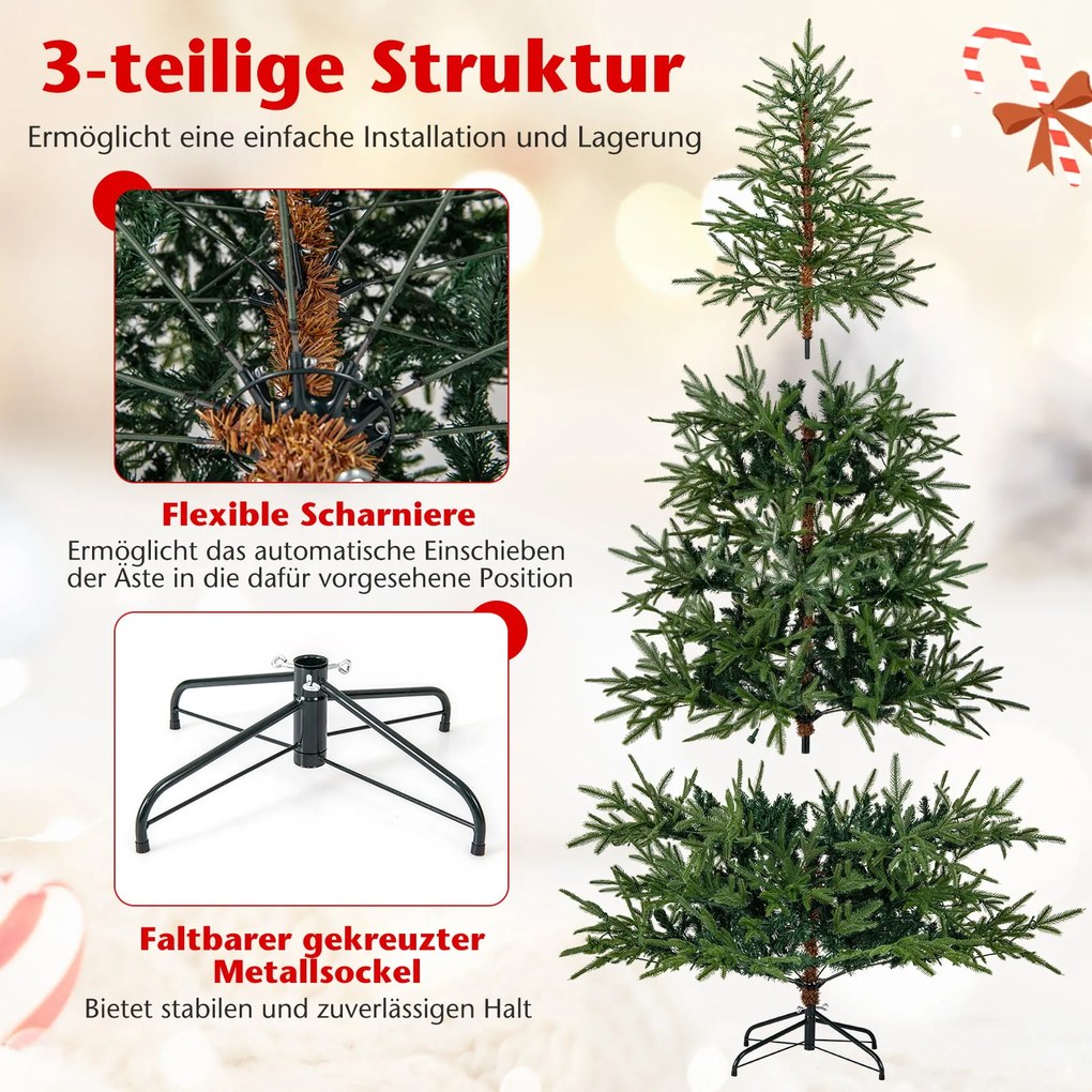 Costway 210 cm Umělý vánoční stromeček s 250 Vícebarevná LED světla Umělý
