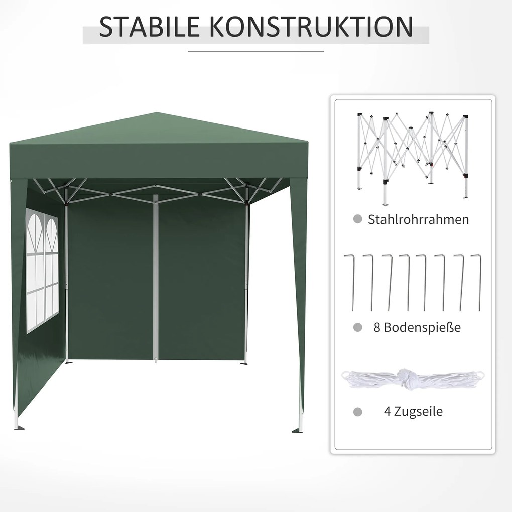 Outsunny skládací pavilon, pivní stan, 4 odnímatelné boční stěny, 2 okna, kovový rám, 2 x 2 m, tmavě zelená