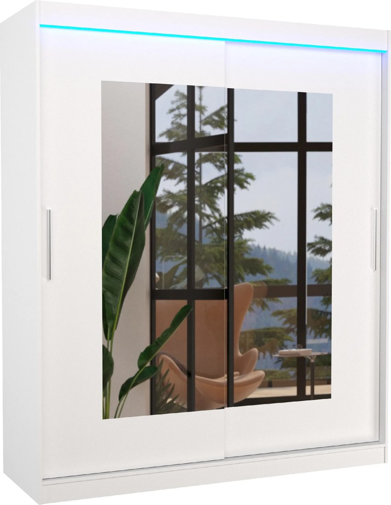 ADRK Furniture Posuvná skříň se zrcadlem a LED osvětlením ROSETTE 180 SW-ROS-W-180+L-V286