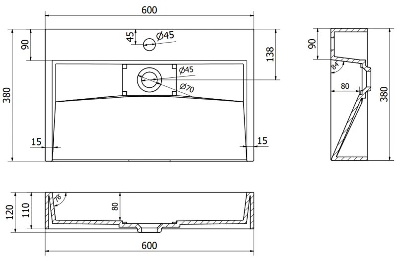 Mexen Ava, umyvadlo na desku z konglomerátu 60 x 38 cm, bílá, 23016001