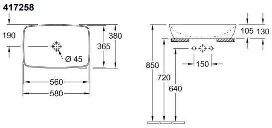 Villeroy & Boch 417258BCT8 - Umyvadlo na desku ARTIS 58x38,5 cm keramika/černá