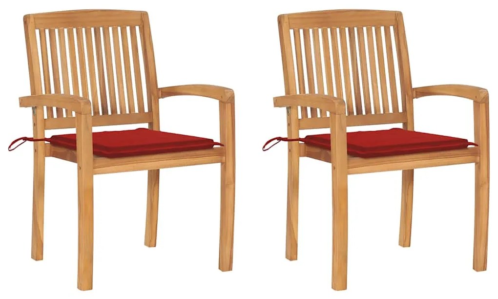 Zahradní židle 2 ks s červenými poduškami masivní teak 3063258