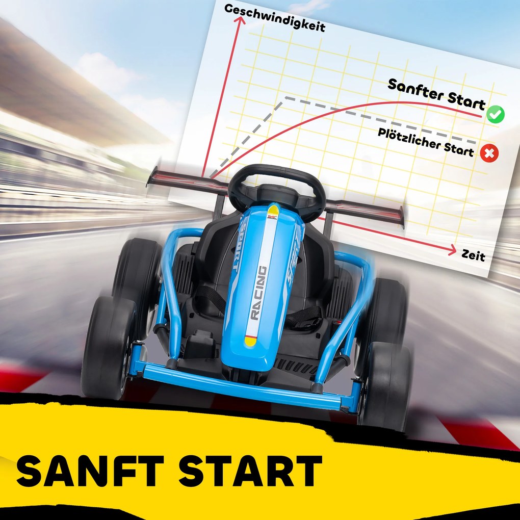 AIYAPLAY 24V elektrické Go-Kart k jízdě a driftování, nylonové pneumatiky, bezpečnostní pás, klakson, hudba pro děti 8-12 let, modré