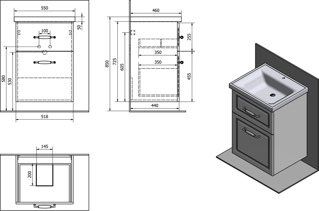 Aqualine FAVOLO 52 x 72,5 x 44 cm FV255 umyvadlová skříňka  bílá mat