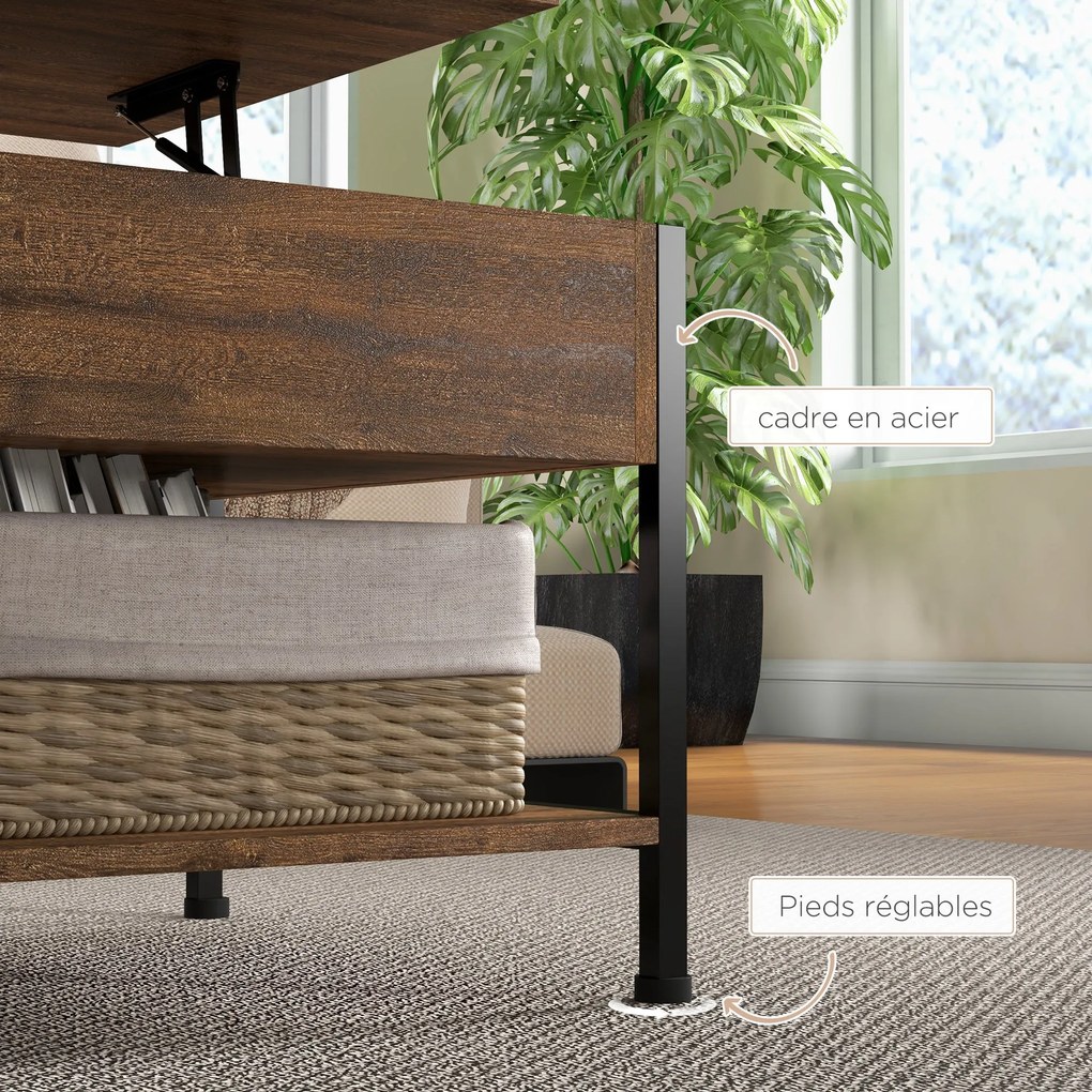 HOMCOM Konferenční stolek s výklopným víkem - Dolní police, úložný box - rozměr 100L x 80W x 60H cm - rustikální černý dřevěný vzhled