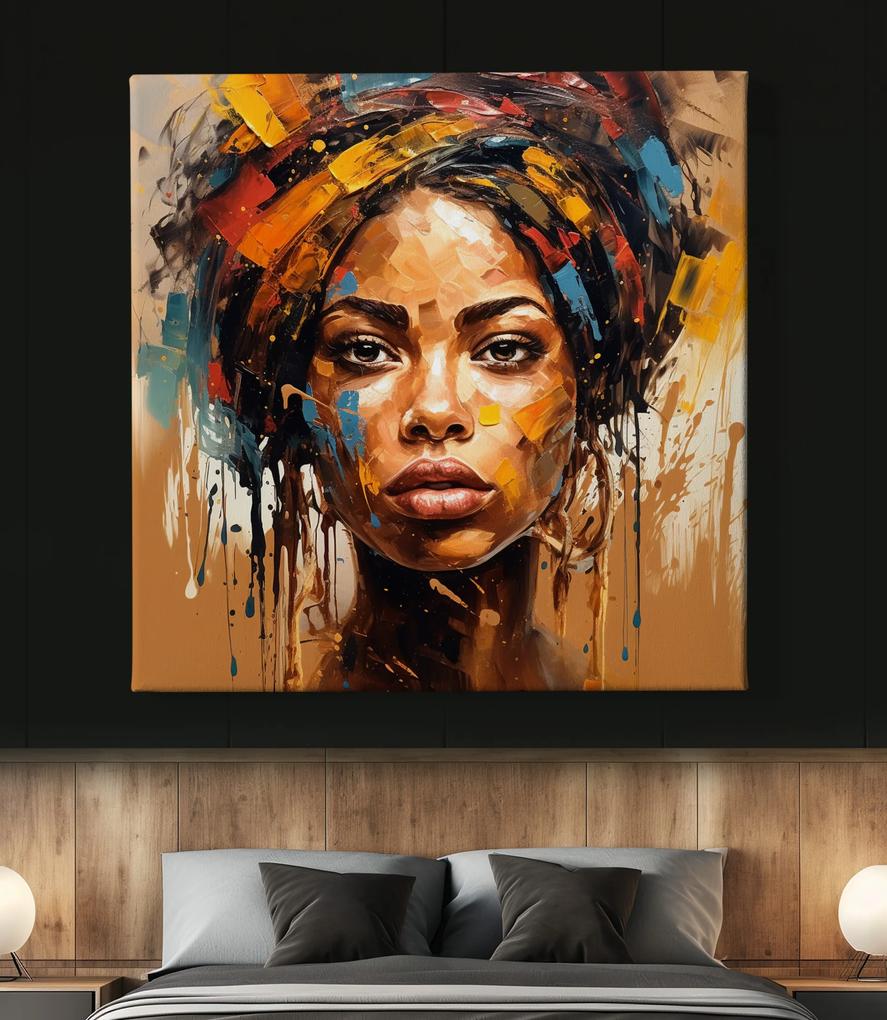 Obraz na plátně - Africká žena Aisha se zamyšleným pohledem FeelHappy.cz Velikost obrazu: 100 x 100 cm