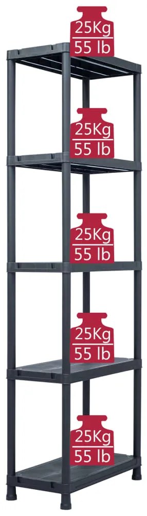 vidaXL Marketos Skladové regály 5 ks černé 125 kg 60 x 30 x 180 cm plastové