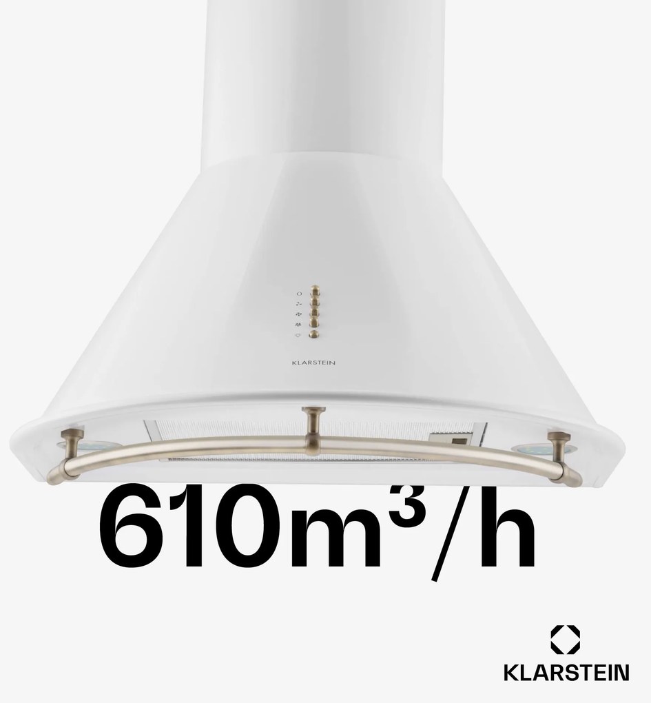 Klarstein Lumio Neo, digestoř, 60 cm, komínová, 610 m³/h, retro design, nerezová ocel, bílá