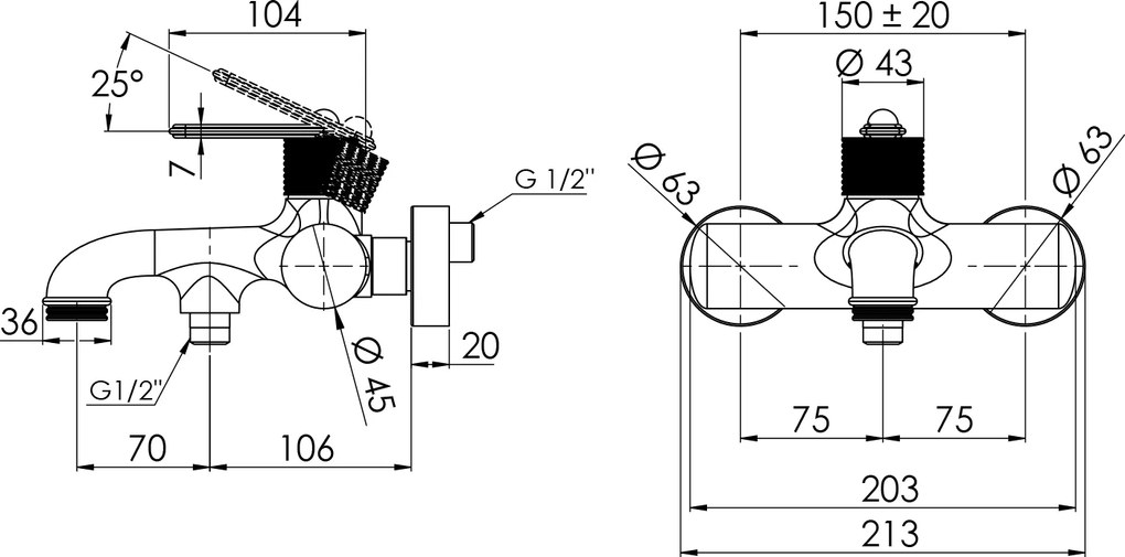 Sapho Bebé vanová baterie nástěnná 150 mm chrom BB010