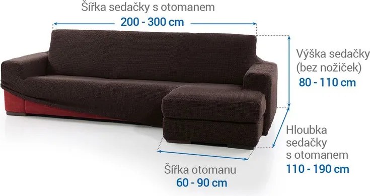 Super strečové potahy NIAGARA čokoládová sedačka s otomanem vpravo (š. 200 - 300 cm)