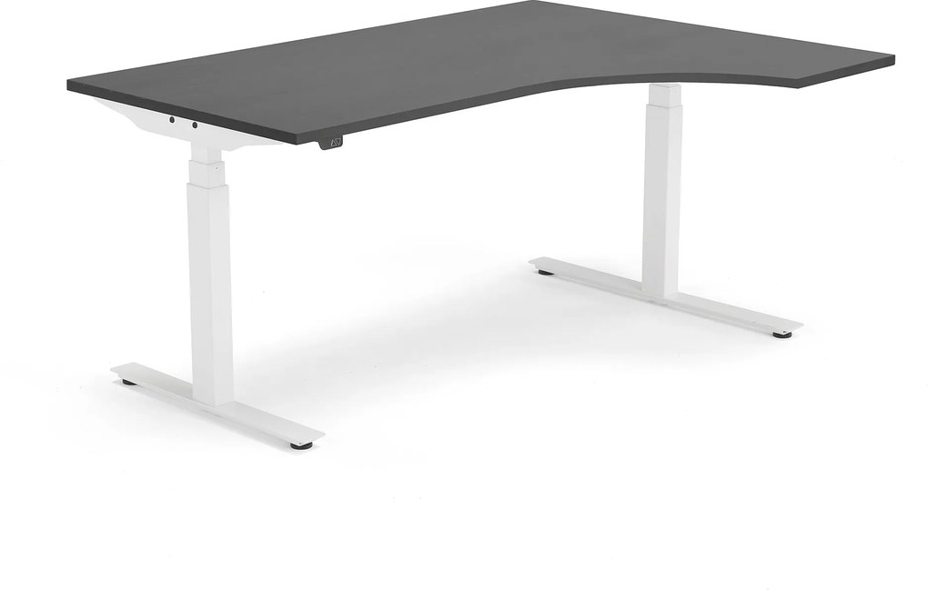 AJ Produkty Výškově stavitelný stůl Modulus, rohový, 1600x1200 mm, bílý rám, černá