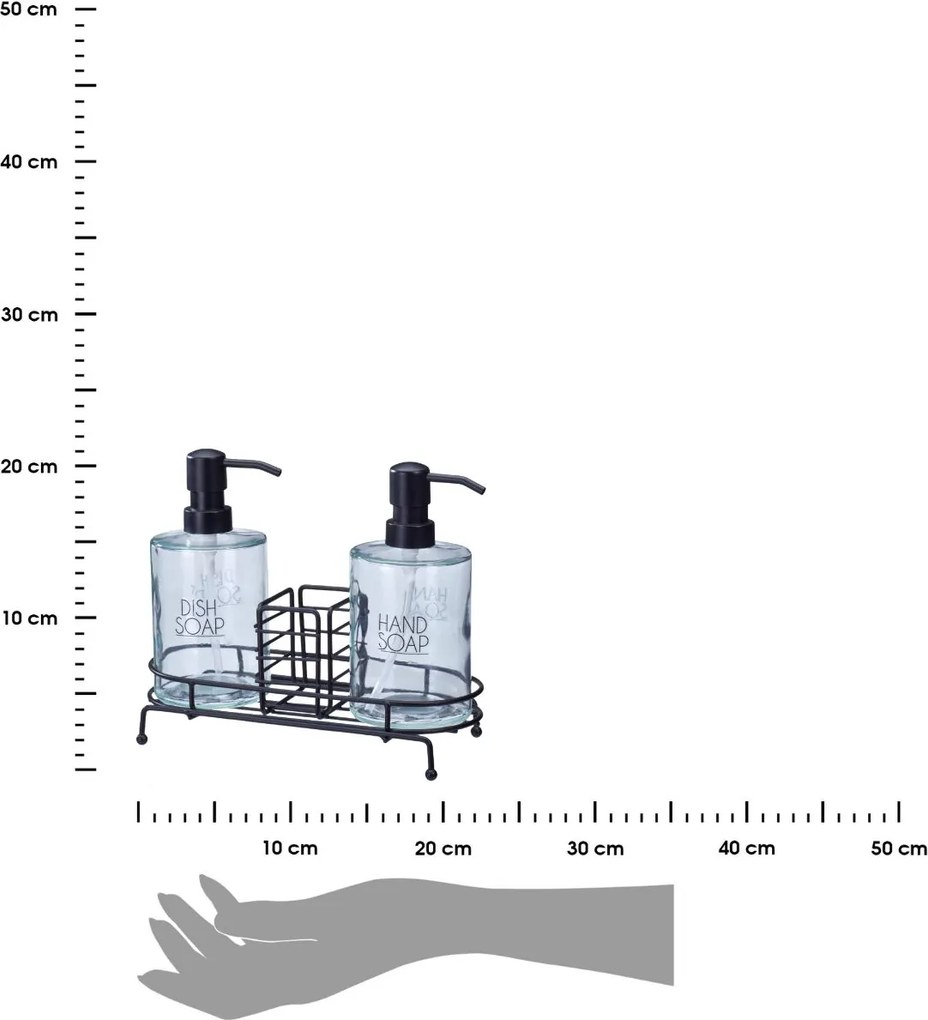 Dávkovač mýdla Harmony, transparentní/s černými prvky, 450 ml, sada 2 ks