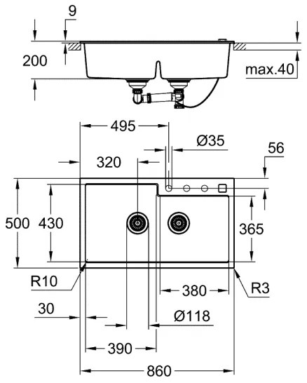 GROHE 31649AP0 - Dřez K500 860 × 500 mm granit/černá