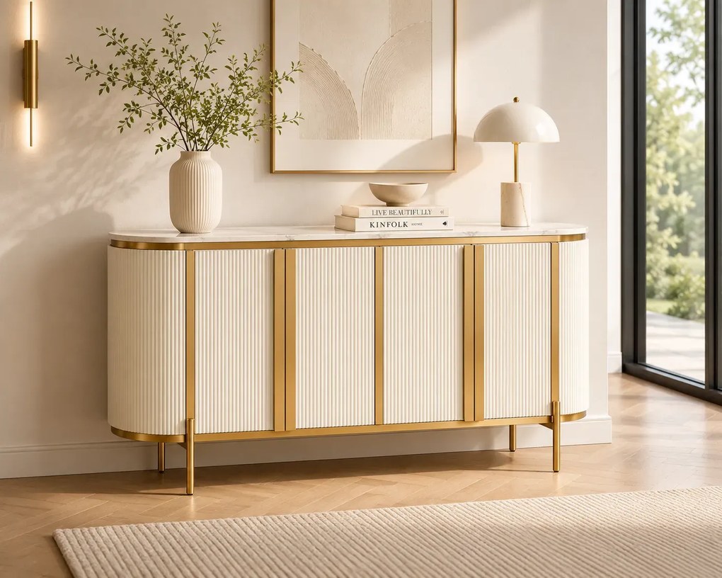 Komoda Stilig ST384 160 cm mramor/ecru/zlatá