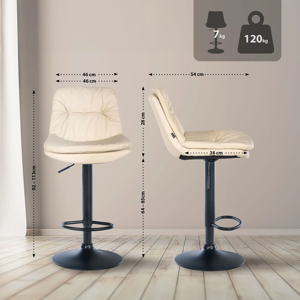 Barová židle Laurel umělá kůže černá konstrukce – krémová