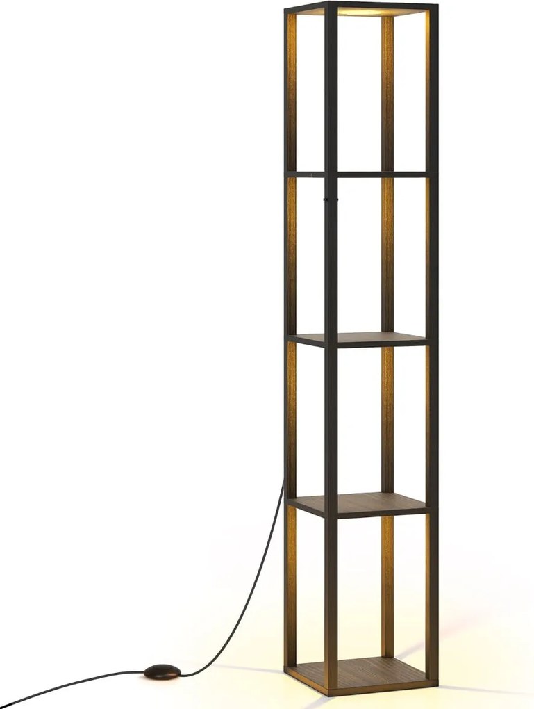 Costway Stojací lampa 162 cm s policemi a stmívatelnými LED světly a nožním