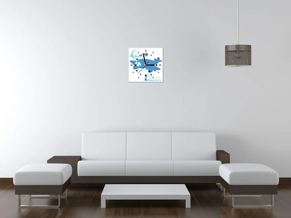 Gario Obraz s hodinami Modré letadlo Rozměry: 30 x 30 cm