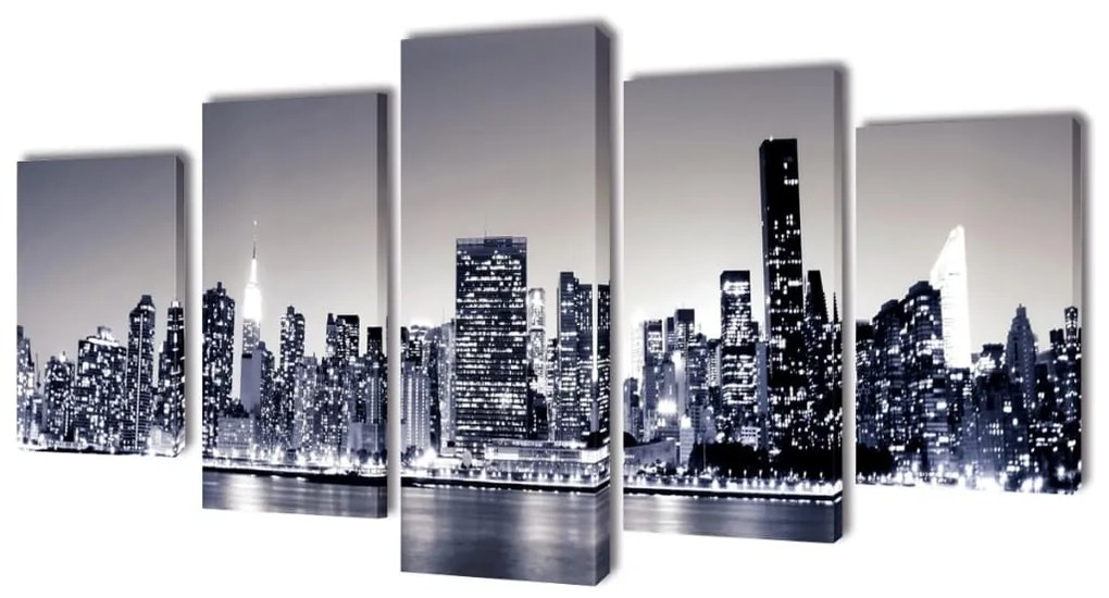 241548 vidaXL Sada obrazů, tisk na plátně monochromní panoráma New Yorku 100 x 50 cm