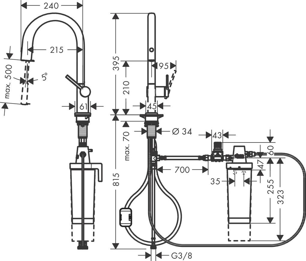 Hansgrohe Aqittura M91 - FilterSystem 210, vytahovací výtok, 1jet, startovací sada, černá matná 76801670