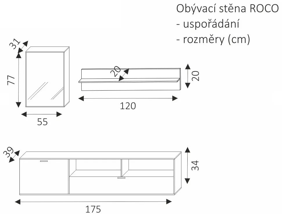 Jurek Meble Obývací stěna ROCO Jurek Barva: bila-dub-zlaty