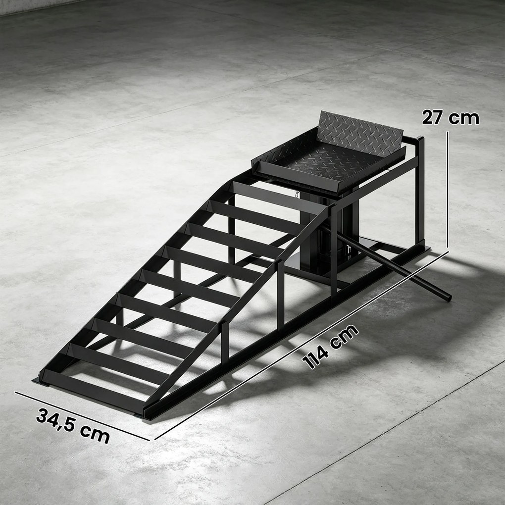 HOMCOM sada 2 hydraulických ramp, nosnost 3 tuny, nastavitelná výška 23–32,5 cm, pro pneumatiky do 23 cm, zvedací rampy pro výměnu oleje do garáže a …