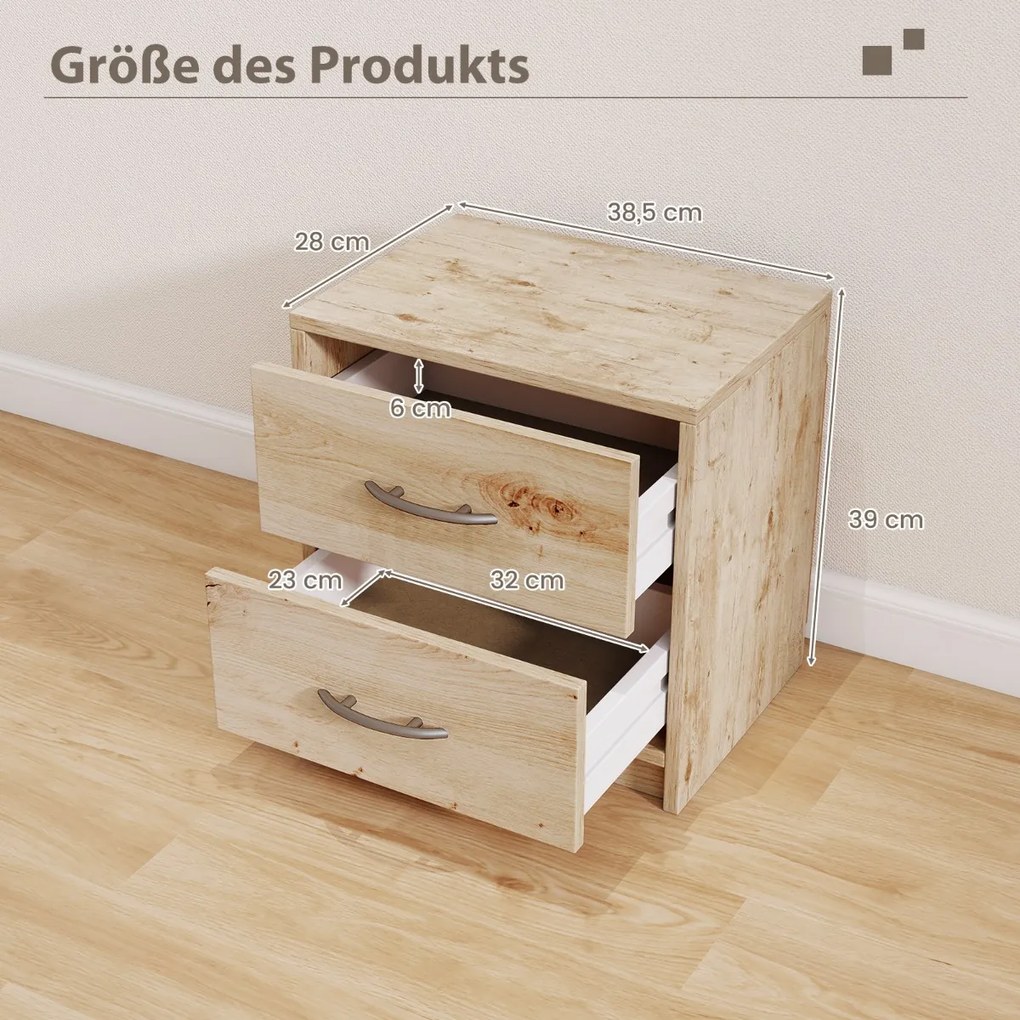 Costway Noční stolek se 2 zásuvkami, malý dub, přírodní