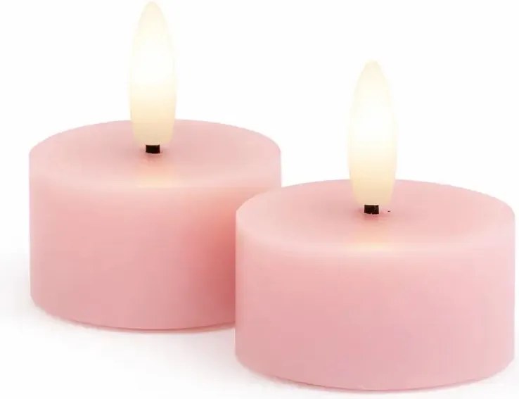 Sada LED čajové svíčky na baterie Sille Tealight, Ø 4,5 × 2,2 cm, světle růžové, z pravého vosku, balení 2 ks