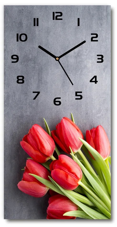 Wallmuralia Nástěnné hodiny Červené tulipány 30x60 cm