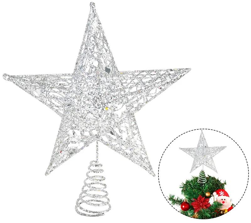 LED světelná hvězda na stromek, modrá, stříbrné třpytky, různé velikosti Velikost (cm): 15cm