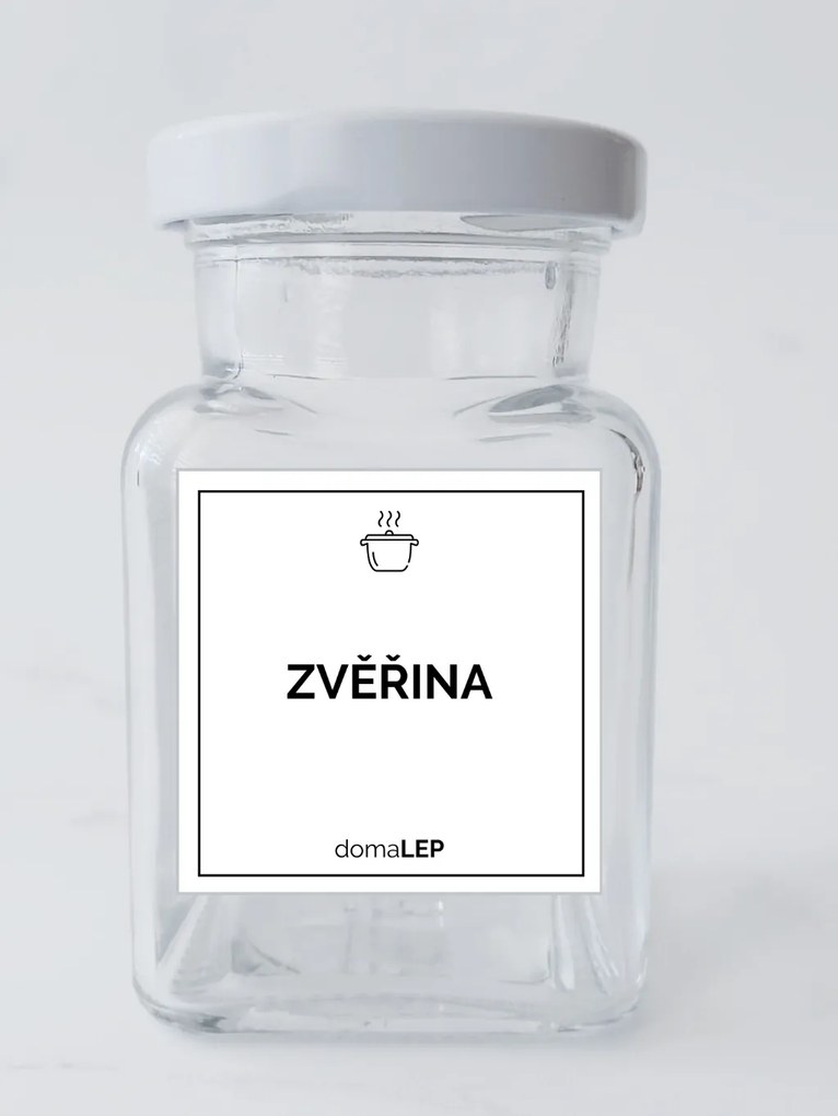 Samolepka na kořenky ZVĚŘINA bílá 5 × 5 cm tučné písmo