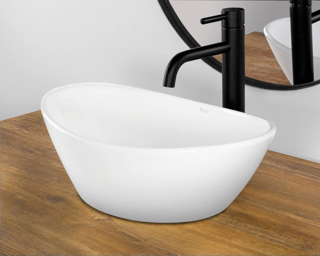 Rea Kate, umyvadlo na desku 450x270x140 mm, bílá lesklá, REA-U6802