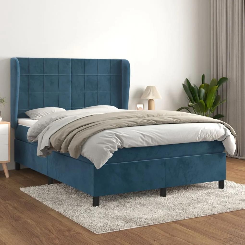 Box spring postel s matrací tmavě modrá 140x190 cm samet,  3129211
