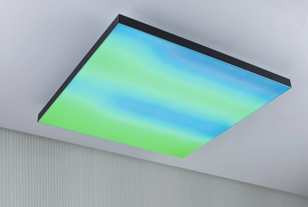Paulmann 79909 Velora, černý subtilní stropní LED panel Rainbow dynamic RGBW, 31W LED 3000-6500K, 59x59cm, dálkové ovládání