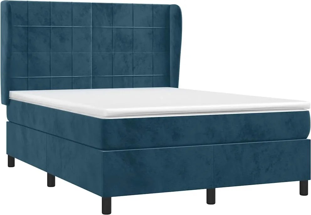 Box spring postel s matrací tmavě modrá 140x200 cm samet 3129217