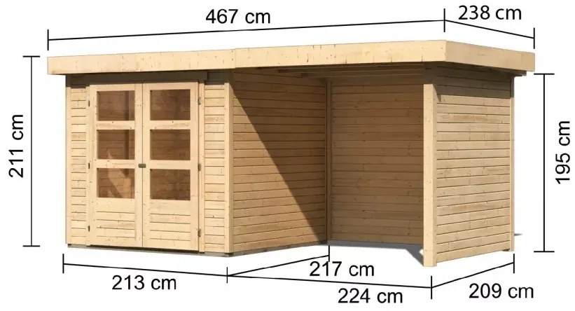 Dřevěný zahradní domek ASKOLA 2 s přístavkem 240 Lanitplast Šedá