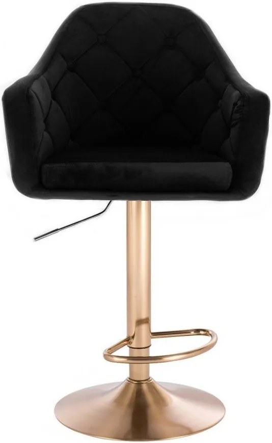 LuxuryForm DESIGN Barová židle ANDORA VELUR na zlaté kulaté podstavě - černá