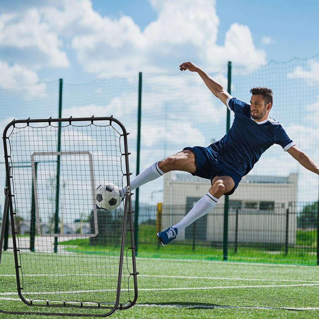 HOMCOM Football Rebounder Skládací fotbalová branka Rebound Wall 123x73x1785 cm 4 nastavitelné stupně černá pro trénink a zábavu