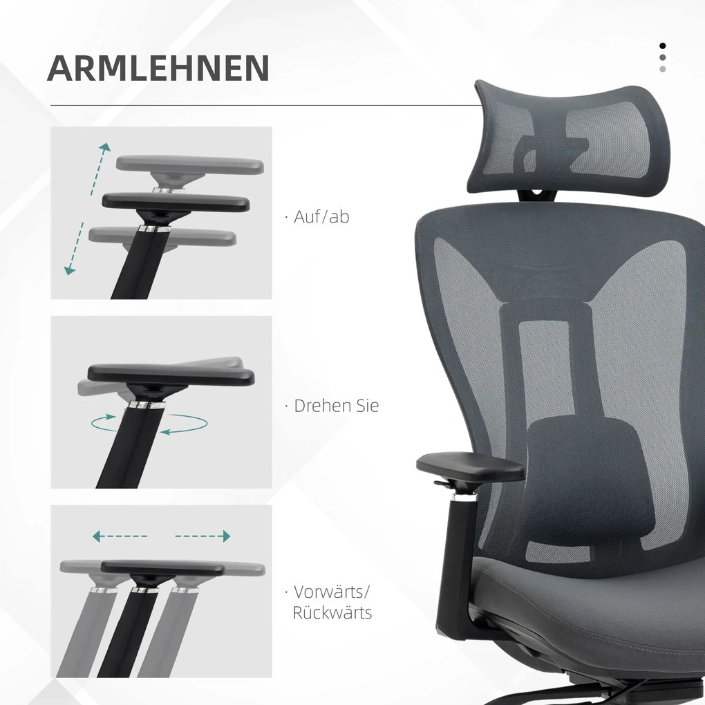 Kancelářská židle Vinsetto Ergonomická kancelářská židle s funkcí polohování Mesh grey pro pohodlnou práci a relaxaci |