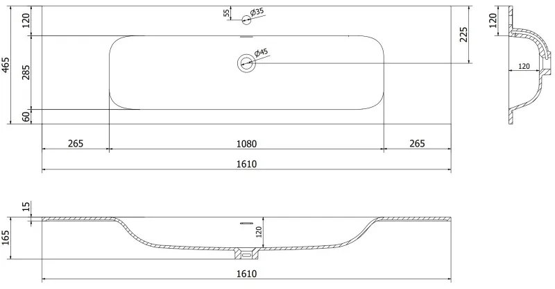 Mexen Rivel, koupelnová skříňka 160 cm s umyvadlem Vela, 1 zásuvka, drážkovaná, grafitová matná/bílá matná, 91A20-16023-1-BF66-W23M0