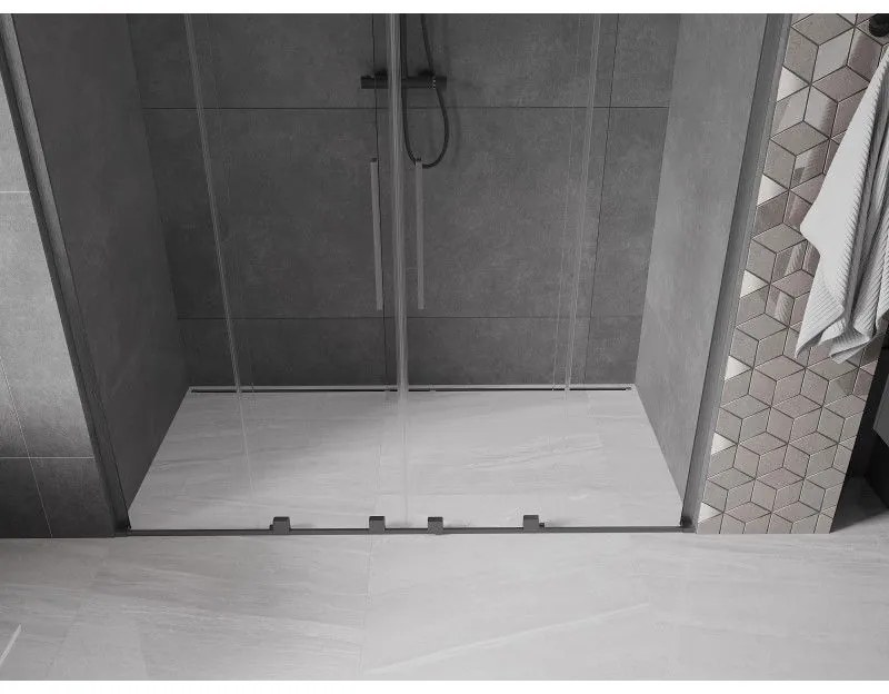 Mexen Velar L Duo, posuvné sprchové dveře do otvoru 180 cm, 8mm čiré sklo, grafit broušený, 871-180-003-02-66