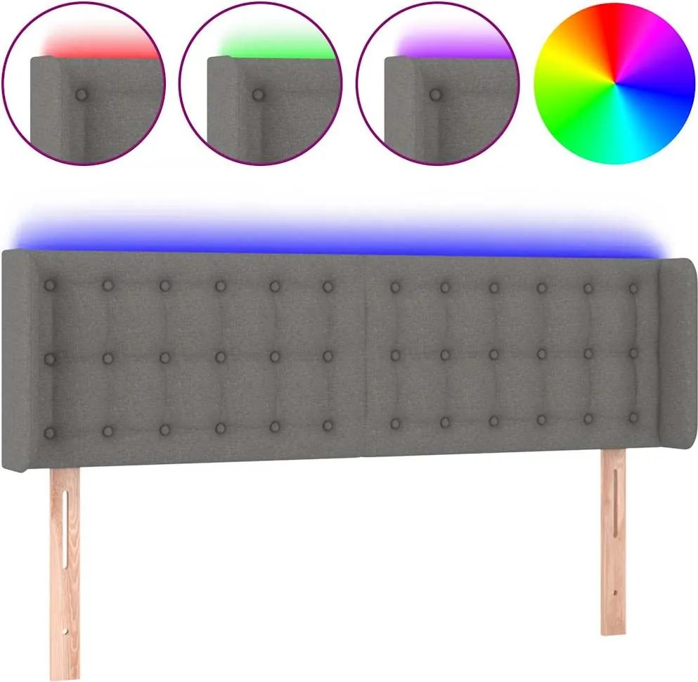 Čelo postele s LED tmavě šedé 147 x 16 x 78/88 cm textil 3123669