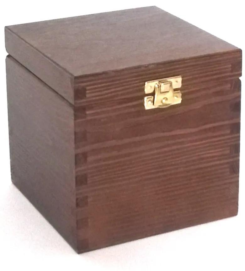 Dřevěná krabička s víkem a zapínáním - 11x11x11 cm, nátěr tmavě hnědý