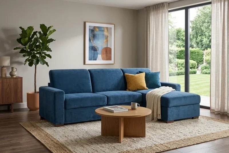 Rohová sedací souprava ONE s rozkladem na každodenní spaní, levá, 140, modrá (enjoy new lux - 28 blue)