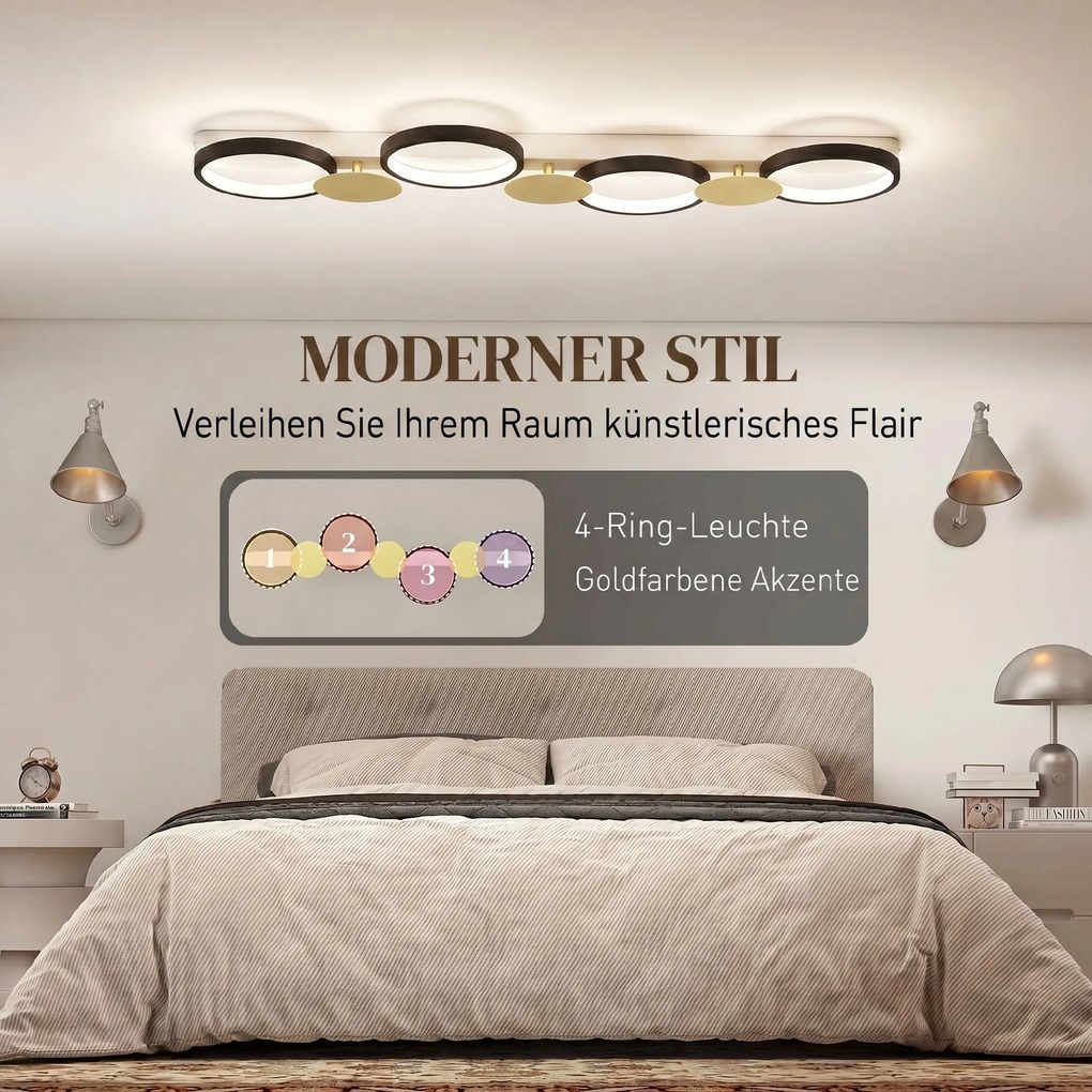 Stropní svítidlo LED 38W 1500LM 3000K-6500K Stropní svítidlo Lampa do obývacího pokoje se 4 žárovkami dálkové ovládání Černá+zlatá