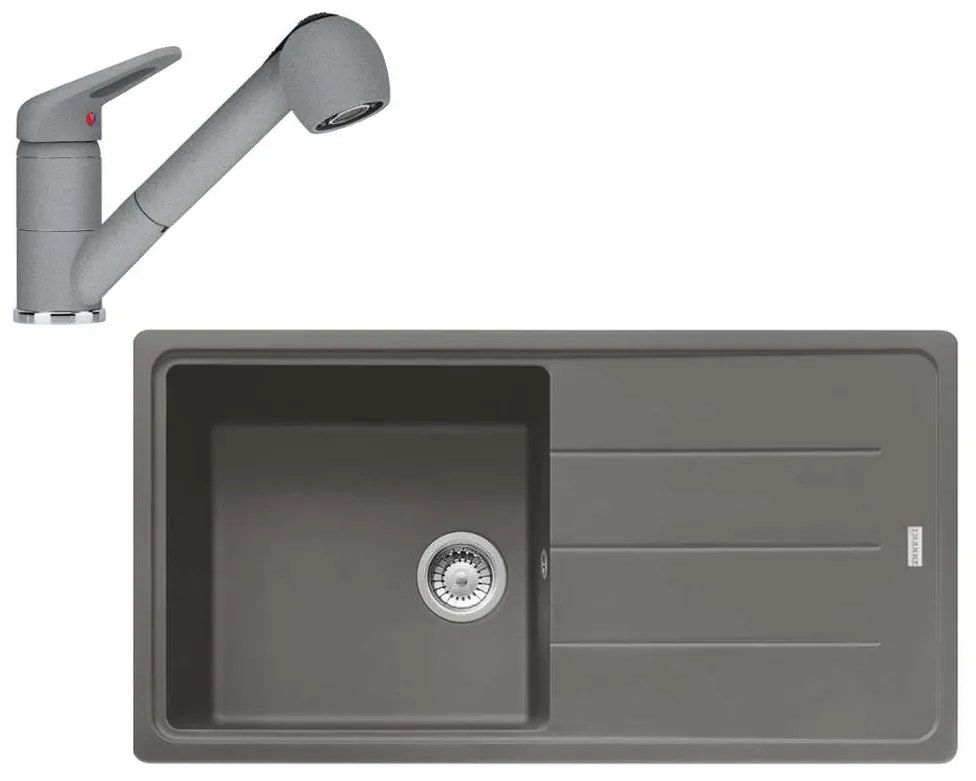 Franke - Kuchyňský set G138, fragranitový dřez BFG 611 a baterie FC 9547.424, šedý kámen 114.0510.597
