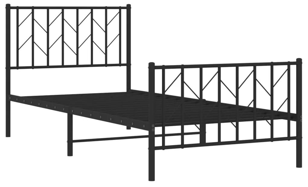 Kovový rám postele s hlavovým a nožním čelem černý 90 x 200 cm - Default Title