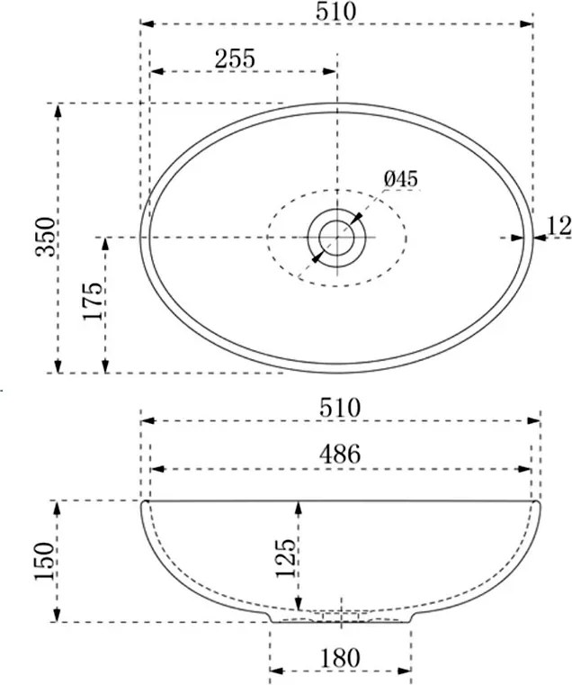 BPS-koupelny Skleněné umyvadlo na desku HYD-BRT3-WH-510 51x35 cm, mat
