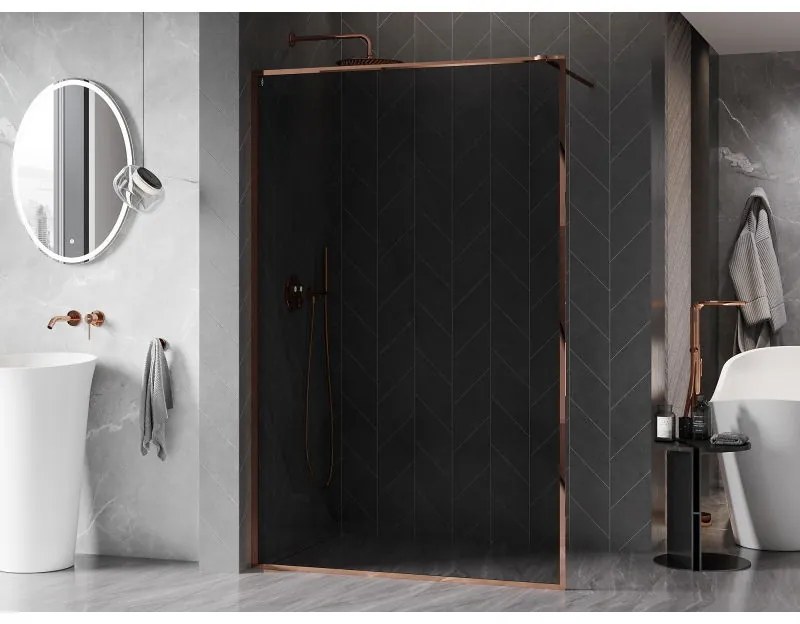Mexen, Mexen Kioto-XF sprchová stěna s rámem 60 x 202 cm, grafit 10 mm, růžové zlato - 800-060-104-60-40-X