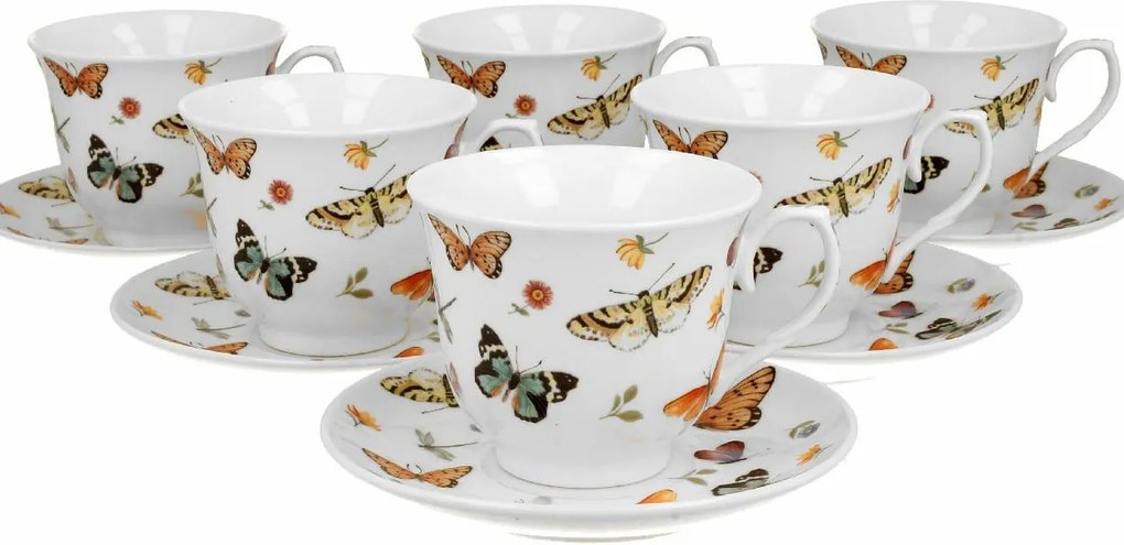 Šálky 6x250 ml Crocus motýli porcelán ozdobný na kávu čaj dárek