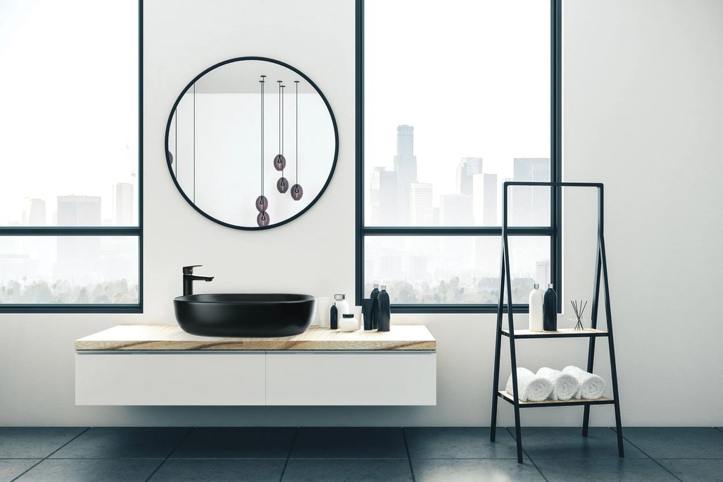 Invena Teja, umyvadlo na desku 600x420x145 mm, černá matná, INV-CE-09-005-C